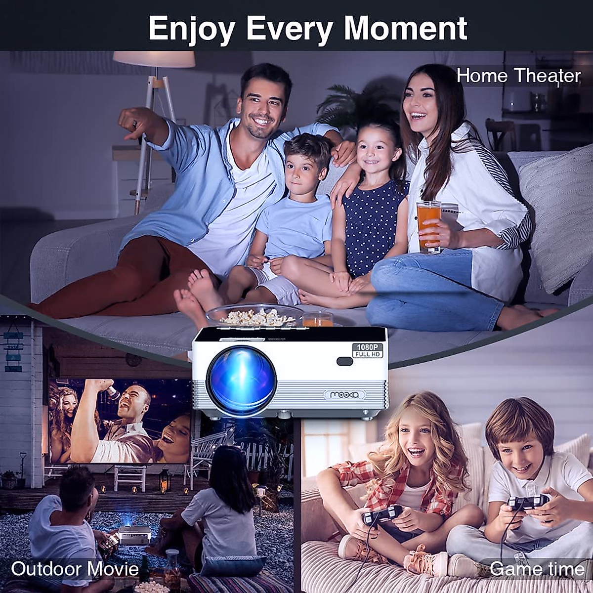 Native 1080P WiFi Bluetooth Projector, MOOKA Upgraded 8500L HD Video Projector with Carrying Bag,Support 4K &300“ Display,Mini Outdoor Movie Projectors Compatible with iOS/Android/PC/TV Stick/PS4