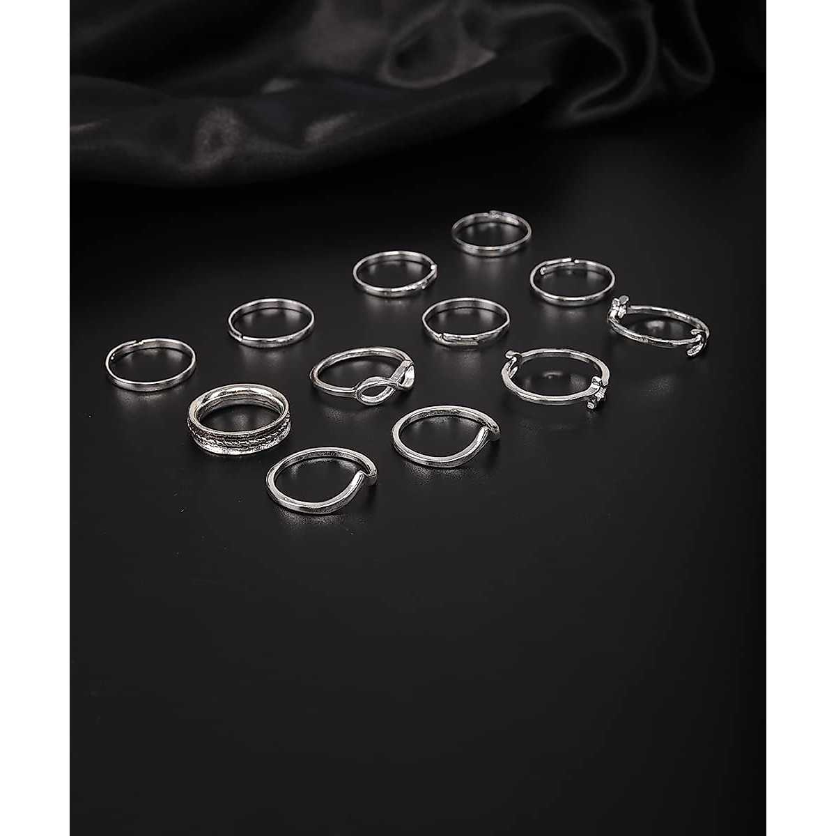 BERYUAN Women 12pcs Rings Silver Rings Women Ring Set Rings Size 5 6 7 8