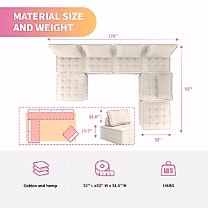 Mixoy Convertible U/L Modular Sectional Sofa, Variable 7-Seater Sofa Couch with Soft Oversized Seat, Free Combination Armless Sectional Sofa for Living Room, Bedroom (Beige, 7PCS)