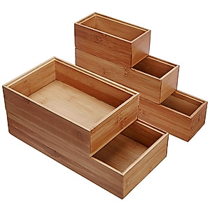 Lipper International 88005 Bamboo Wood Drawer Organizer Boxes, Assorted Sizes, 5-Piece Set