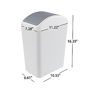 Nicesh 2.6 Gallon Swing Top Trash Can, 10 L Plastic Garbage Can with Swing Lid (Grey)