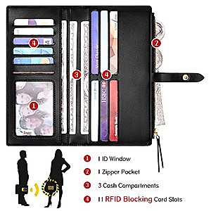 YOUBDM Slim Wallets for Women Credit Card Holder RFID Bifold Clutch Wallets Checkbook with Zipper Pocket