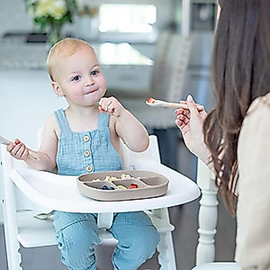 Little Keegs Baby Feeding Set - Baby Must Haves Gift Set - Baby Led Weaning Supplies - Toddler Silicone Feeding Set - Suction Baby Bowl, Bib, Snack Cup, Utensils, Baby Plate Set of 8 (Beige)