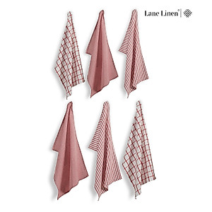 LANE LINEN Kitchen Towels Set - Pack of 6 100% Cotton Dish Towels for Drying Dishes, 18”x 28”, Kitchen Hand Towels, Absorbent Tea Towels, Premium Dish Towels for Kitchen, Quick Drying - Red