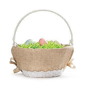 Personalized Easter Egg Basket with Handle and Custom Name in White Script | Scallop Edge Burlap Easter Basket Liners | White Basket | Woven Easter Baskets for Kids Adults | Customized Easter Basket