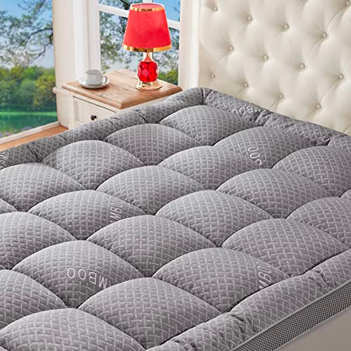 Ichrysania Queen Mattress Topper Cooling Mattress Toppers Extra Thick Pillowtop Plush Mattress Pad with 8-21 Inch Deep Pocket Gray