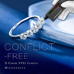 5 Stone Moissanite Rings for Women, 3.75MM D Color VVS1 Clarity Lab Created Diamond Anniversary Rings 14K White Gold Filled S925 Sterling Silver 5 Stone Moissanite Wedding Band for Women Jewelry