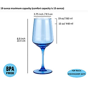 KOXIN-KARLU Unbreakable Classic 18 ounce All-Purpose Plastic Stem Wine Glasses Acrylic Glasses, set of 6 Multicolor