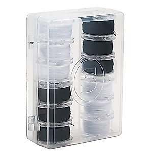 SINGER Class 15J Threaded Bobbins in Case, 12-Count, Black & White