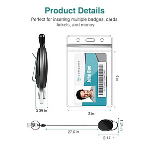 Puroma 30 Pack Badge Holder with Carabiner Badge Reel and Clip Retractable Heavy Duty, Clear ID badge holder with Waterproof Vertical Lanyard, Name Badge Holders with Key Ring for Card Holder Keychain