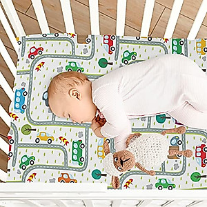 Cartoon Car Crib Sheets for Baby Soft and Breathable Baby Crib Sheets Machine Washable Playard Fitted Sheet for Boy Girl