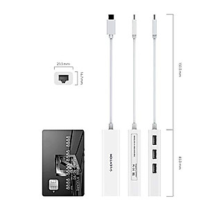 LENTION USB C to 3 USB 2.0 Ports Hub with RJ45 Ethernet LAN Adapter Compatible 2020-2016 MacBook Pro 13/15/16, New Mac Air, MacBook 12, Surface Pro 7/Book 2/Go, Chromebook, More (CB-UC2.0, White)