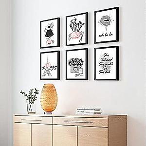 HoozGee Silver Gray Fashion Wall Art Girl Room Decor Makeup Room Artwork Prints Set of 6 Paris Perfume Flower Lipstick Canvas Art Posters Wall Decor for Bedroom (11"x14" UNFRAMED, Gray Pink)