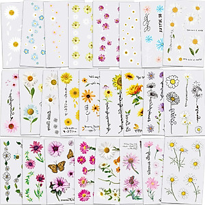 Konsait 25 Sheets Flower Temporary Tattoos, Fake Tiny Temporary Tattoo Waterproof Body Art Sticker for Women Girls Kids,Hand Neck Wrist, Brirthday Party Favour Supplies,Party Bags Filler