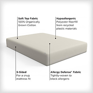 AllerEase Waterproof Mattress Pad with 100% Organically Grown Cotton Top - Queen