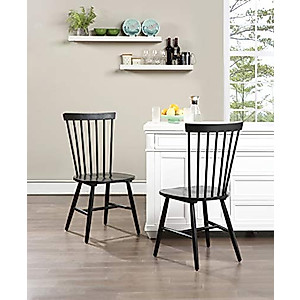 OSP Home Furnishings Eagle Ridge Traditional Windsor Style Solid Wood Dining Chairs 2-Pack, Black