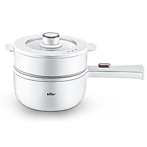 Bear Electric Cooker with Steamer, 1.6L Rapid Noodles Cooker, Mini Pot, Non-Stick Frying Pan for Steak, Ramen, Egg, Oatmeal, Soup with Power Adjustable