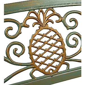 Plow & Hearth Weatherproof Pineapple Outdoor Bench | Holds Up to 300 lbs | Garden Patio Porch Park Deck | Metal | Green