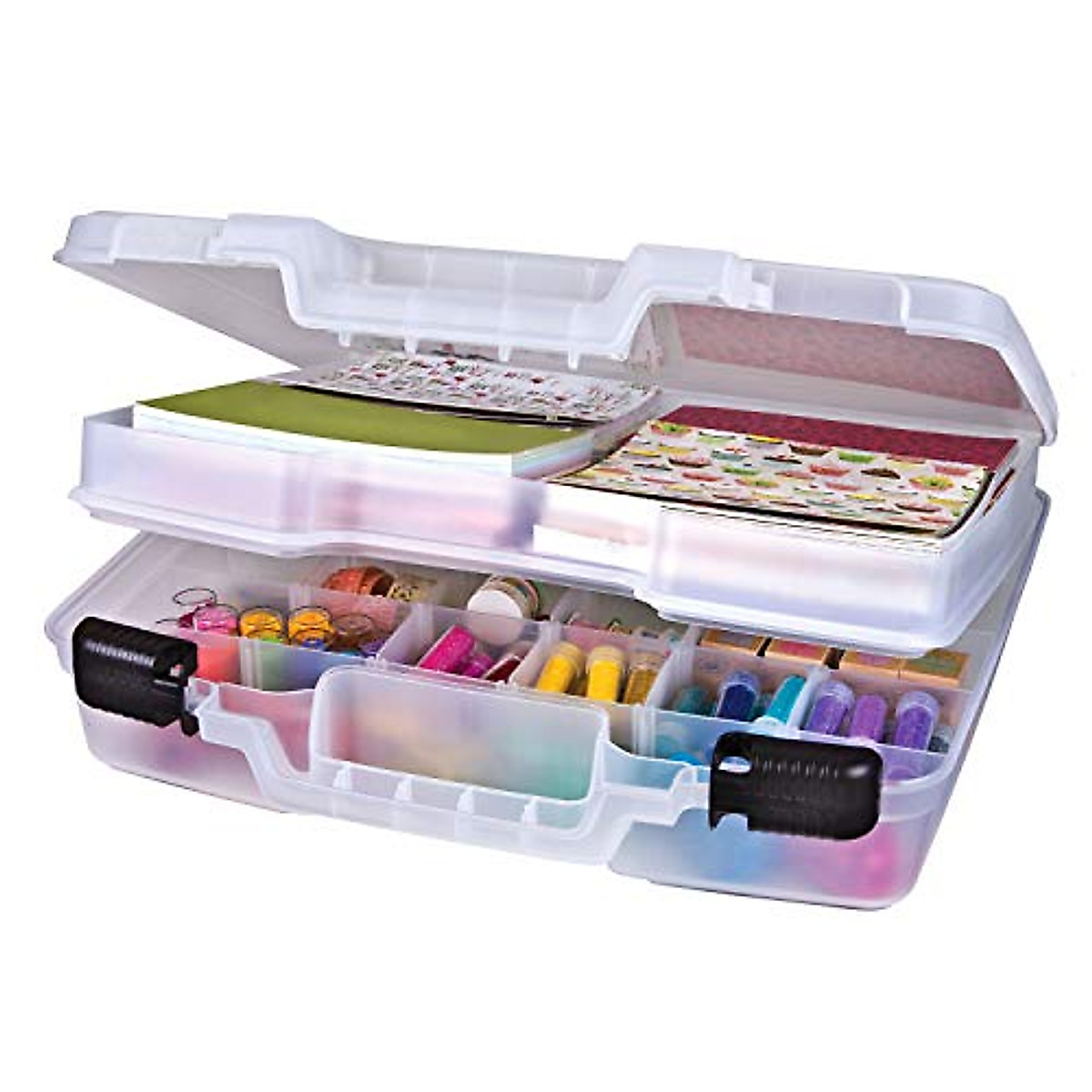 ArtBin 6962AB Quick View Deep Base Carrying Case with Removable Dividers and Tray, Portable Art & Craft Storage Box, 15", Clear