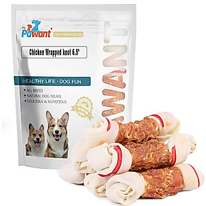 Pawant Chicken Wrapped Bone for Large Dog Treats Puppy Chews Snacks Promotes Healthy Chewing Chicken Wrapped Knot 6.5" 1lb