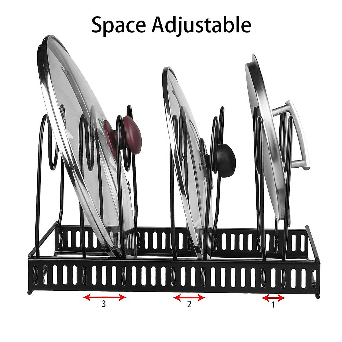 Tomorotec Pot and Pan Organizer for Cabinet Lid Holder Expandable, Attom Tech Home Cabinet Pot Lid Storage Rack Organizer for Frying Pan Kitchen (Black)