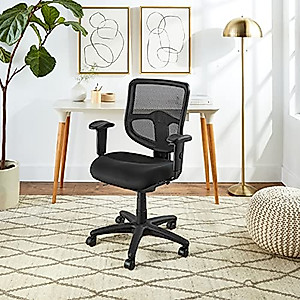 Office Star Ergonomic Mid Back Office Desk Chair with Adjustable Height, Tilt, and Padded Arm Rests, Icon Black Fabric