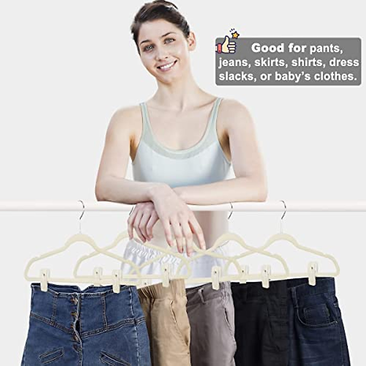 TOFIIGREM Velvet Hanger Clips for Velvet Hangers - 20 PCS Beige Non-Slip Velvet Clip for Pants Suit Skirt Hanger, Strong Velvet Clips Fit for Ivory Velvet Hangers