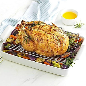 Worparsen Kitchen Chicken Roasting Rack Foldable Roasting Rack Stainless Steel Adjustable Chicken Roasting Rack Foldable V-Shaped Stand for Turkey Chicken Silver