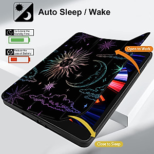 DONGKE Case Compatible with iPad 10.2 Inch 2021 2020 2019 iPad 9th/8th/7th Generation with Pencil Holder, Slim Stand Protective Case with Soft TPU Back, Auto Sleep/Wake Cover, Sun & Moon