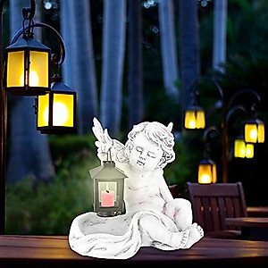Ruiqas Candles Holder Outdoor Resin Landscape Lamp Home Garden Lawn Lamp Fairy Angel Light Decoration Sculpture Craft