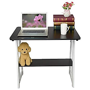 Desktop Computer Desk with Storage Rack, Home Office Study Writing Table Computer Gaming Table Bedroom Laptop Study Table, Student Workstation Study Reading Writing Desk PC Laptop Table (Black)