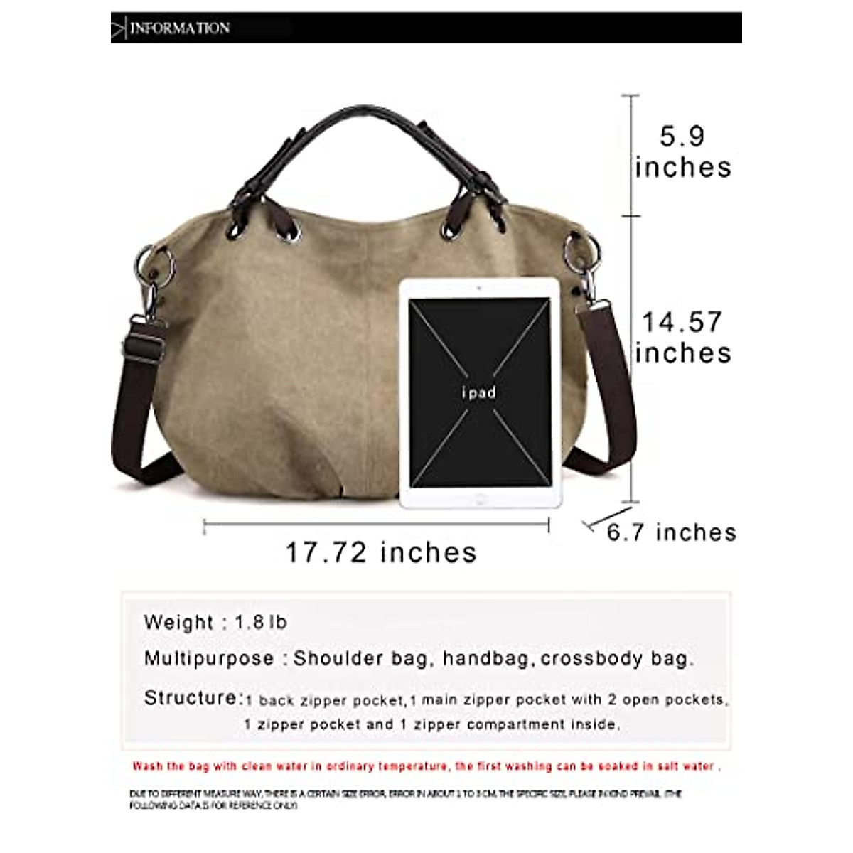 Eamom Extra Large Crossbody bags for Women Handbag Hobo Bag Canvas Purse Women's Clutch Handbags Shoulder Purse (Deep khaki)