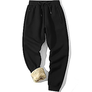 MACHLAB Men's Thermal Fleece Jogger Pants Sherpa Lined Sweatpants Winter Warm Thick Track Pants Black#2809 XL