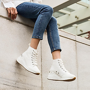 Cestfini White High Top Canvas Shoes for Women Wedge Sneakers Non-Slip Lace Up Platform Sneakers
