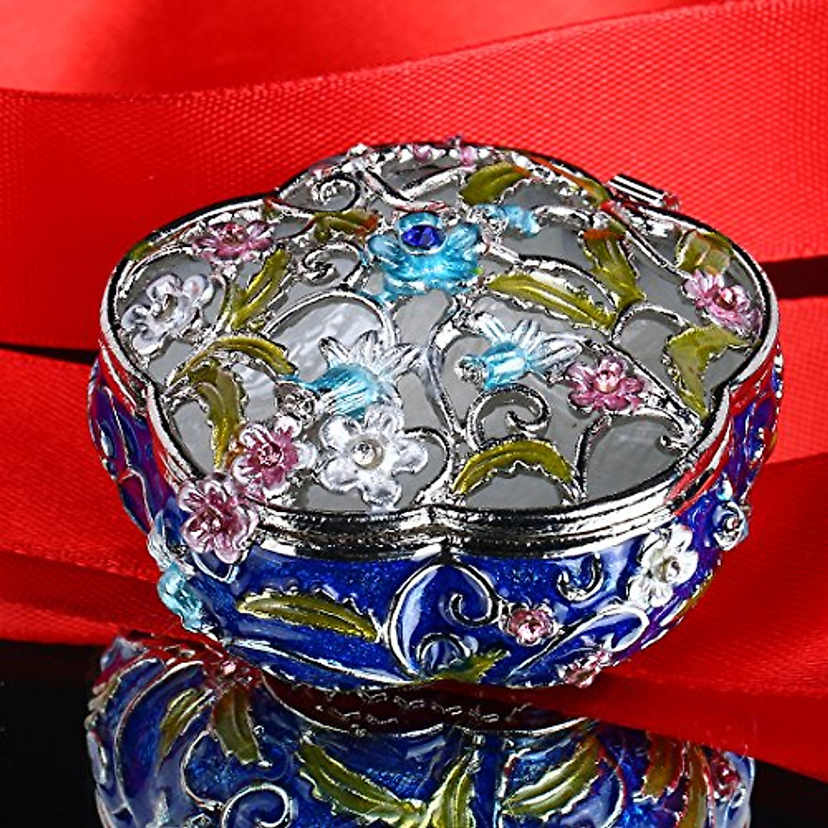 YU FENG Hinged Trinket Box Jeweled Hand-painted Patterns Jewelry Box Bejeweled Box Collectible for Women (flower box)