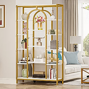 Tribesigns 5-Tier Bookshelf, Modern Tall Bookcase Book Shelf Organizer Freestanding Open Display Shelves for Bedroom Living Room Home Office, 70.8" H x 39.4" L, White/Gold