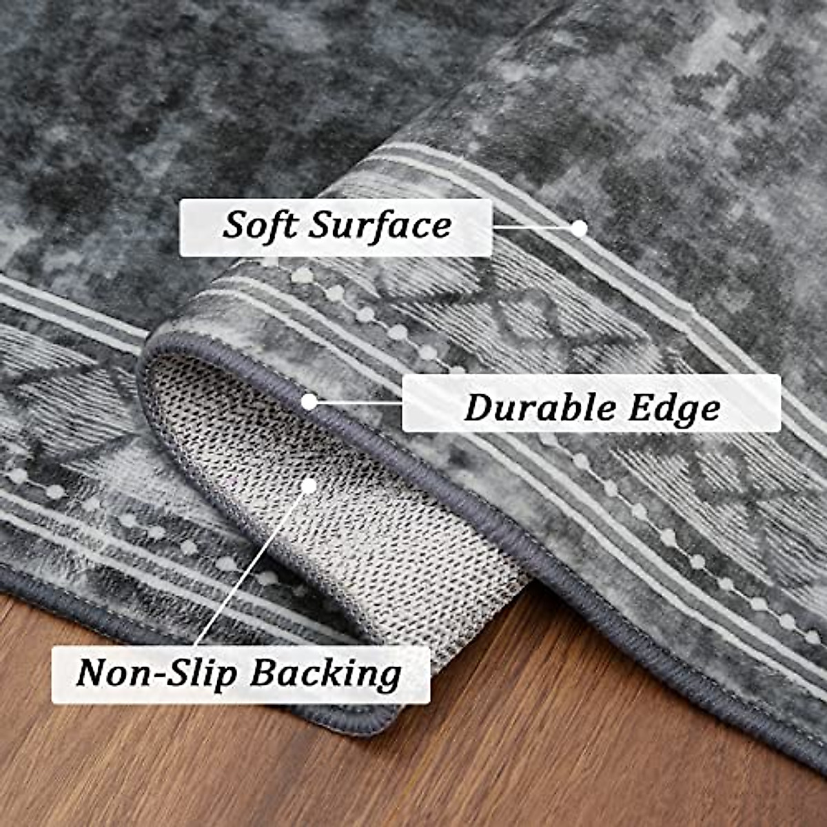 NANAN 8x10 Non-Shedding Area Rugs Easy to Clean Short Shag Plush Area Rug Washable Folding Back Rug Anti-Slip Area Rug for Living Room, Bedroom,Children's Room,Grey 8'x10'