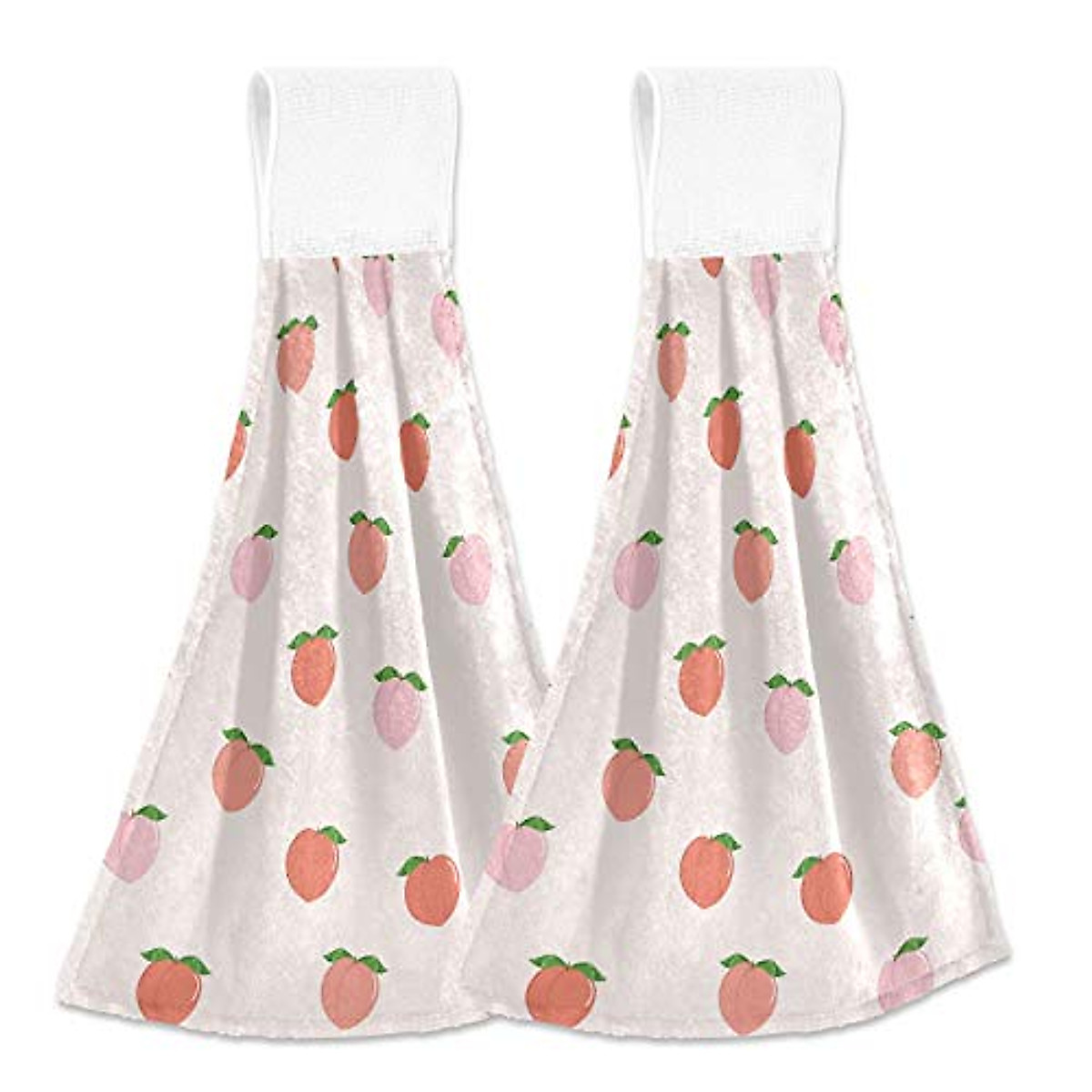 Alaza Pink Peach Fresh Fruit Hanging Kitchen Hand Towels with Loop Super Absorbent Hand Towels Machine Washable 2 Piece Sets