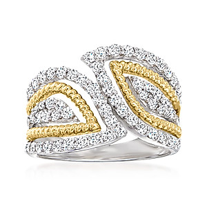 Ross-Simons 1.00 ct. t.w. Diamond Bypass Ring in Sterling Silver With 14kt Yellow Gold. Size 9