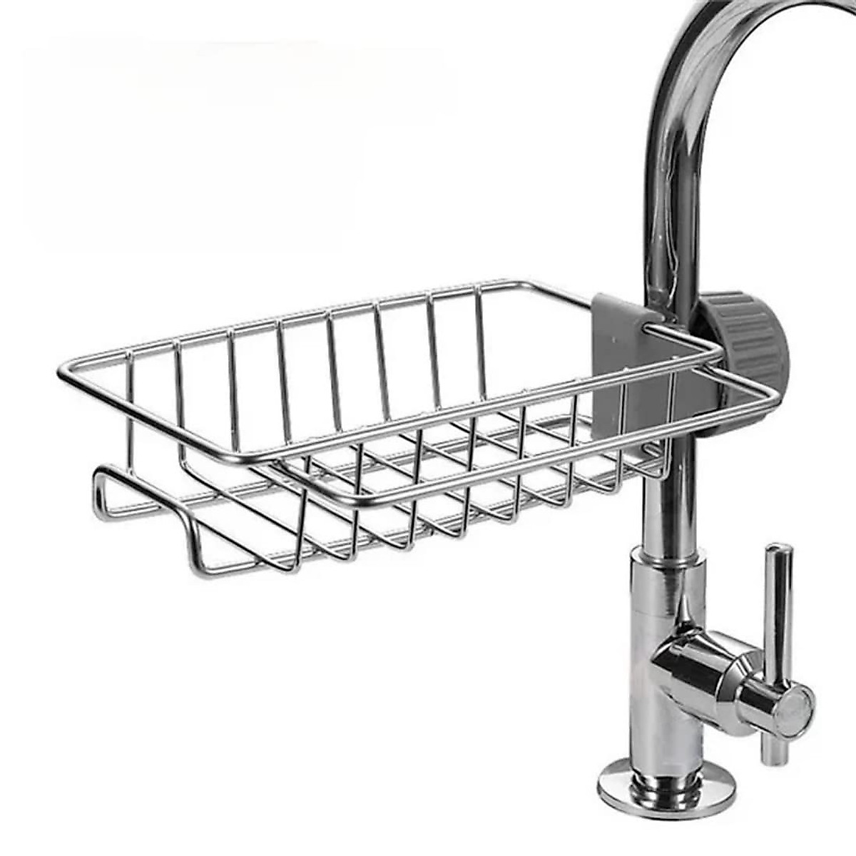 Vilehubju Faucet Storage Rack， Stainless Steel Sink Rack Removable Hanging Faucet Drainage Rack for Kitchen Bathroom Can Be Placed with Sponges Hand Sanitizer Soap Brushes Towels (Silver)