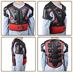 ElCYCO Kids Motorcycle Armor Suit Dirt Bike Gear Chest Protector Motocross for Kids Dirt Bike Chest Protective Gear with Elbow Knee Pads Guards for Cycling(red)