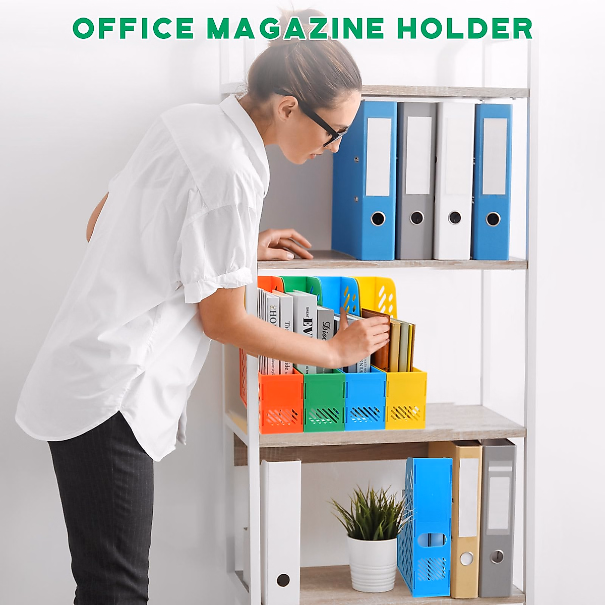 24 Pack Magazine File Holder Desk Organizer Foldable Vertical File Folder for Office Classroom Organization and Storage Desktop Binder Rack for Office Classroom Supplies (Red, Yellow, Blue, Green)