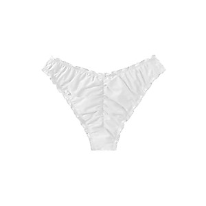 SheIn Women's Ruffle Bikini Bottom Ruched Swimsuit Bottom Solid Swim Briefs White X-Small