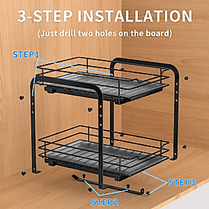 RCHYFEED Spice Rack Organizer for Cabinet, 2 Tier Pull Out Spice Racks for Inside Cabinets & Pantry Closet, Height Adjustable Heavy Duty Metal Basket for Seasoning Organizer, Vertical Spice Shelf
