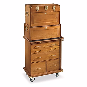 CASTLECREEK 4-Drawer Collector's Chest, Wooden Desk Storage Box Organizer Lockable Compartments, Oak