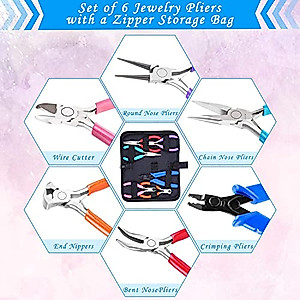 Jewelry Pliers, Acejoz 6pcs Jewelry Making Tools Kit Includs Needle Round Nose Pliers, Wire Cutters, Crimping Pliers, Bent Nose Pliers, End Nippers for Beading Craft