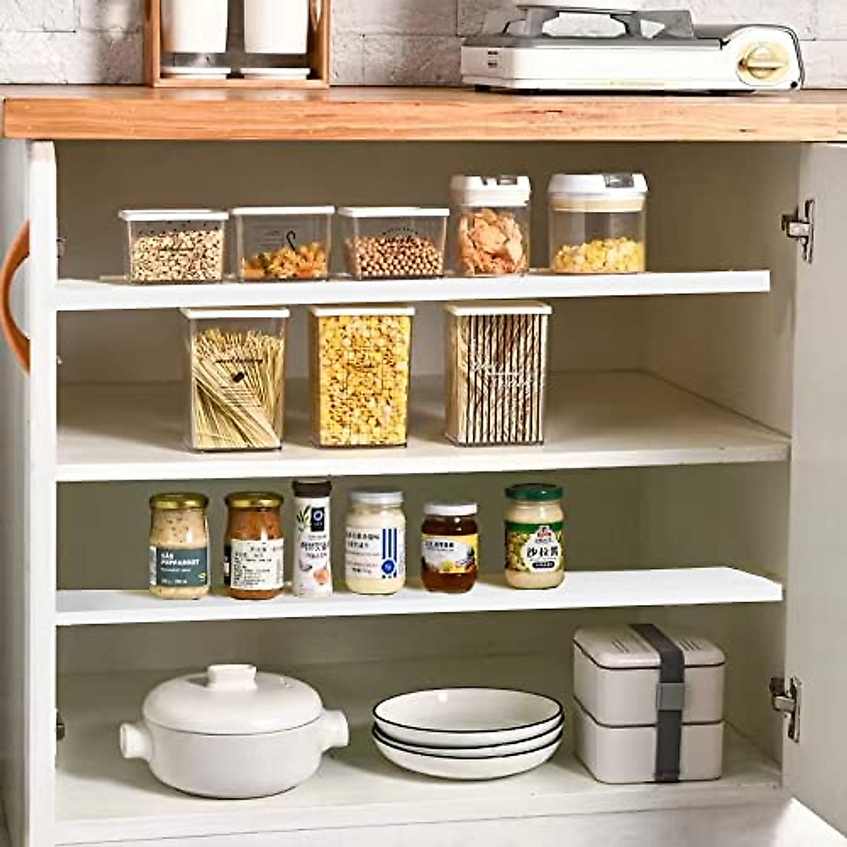 LOCVCDA Adjustable Closet Shelf Organizer, Heavy-Duty Metal Tension Shelf, Expandable Locker Shelf for Cabinet Wardrobe Cupboard Kitchen Bathroom Laundry Room (Large - 1Pack)