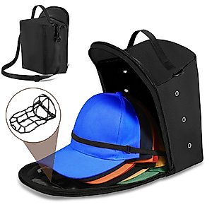 NAZZO Hat Case for Baseball Cap, Hat Carrier Storage Bag for 12 Baseball Caps, Leather Soft Case Built-in Holder with Adjustable Shoulder Strap for Travel and Home Storage, Black, Registered Patent