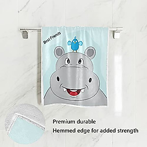 Bolaz Hand Towels Bath Towels for Bathroom Washcloths Face Cloths Cotton Cute Cartoon Head of Hippo with Small Bird Decorative Absorbent Soft 30x15in