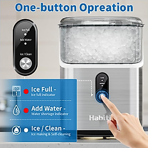 Habitio Nugget Ice Maker, One-Click Operation Countertop Ice Maker, Pebble Ice Machine with Self-Cleaning Function, 35 lbs Soft Chewable Ice Cubes /24H, Electric Pellet Ice Maker for Kitchen, Office